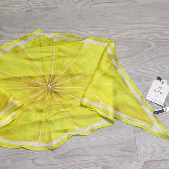 Talbots | Accessories | Echo Talbots Yellow Lemon Print Scarf Silk ...